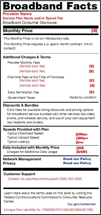 Browse Design - FCC Broadband Facts Label - MarketBroadband